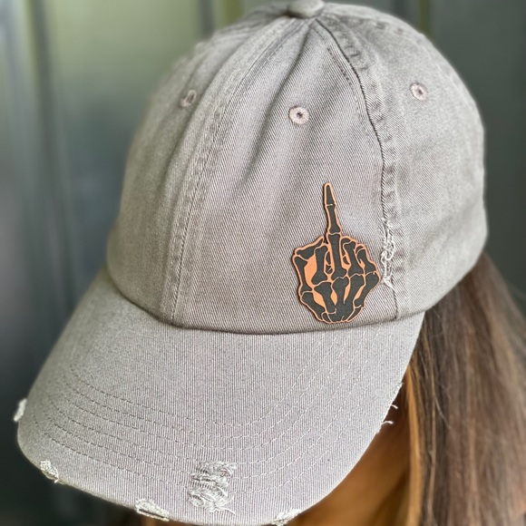 Accessories | Womens Distressed Grey Middle Finger Hat Patch | Poshmark